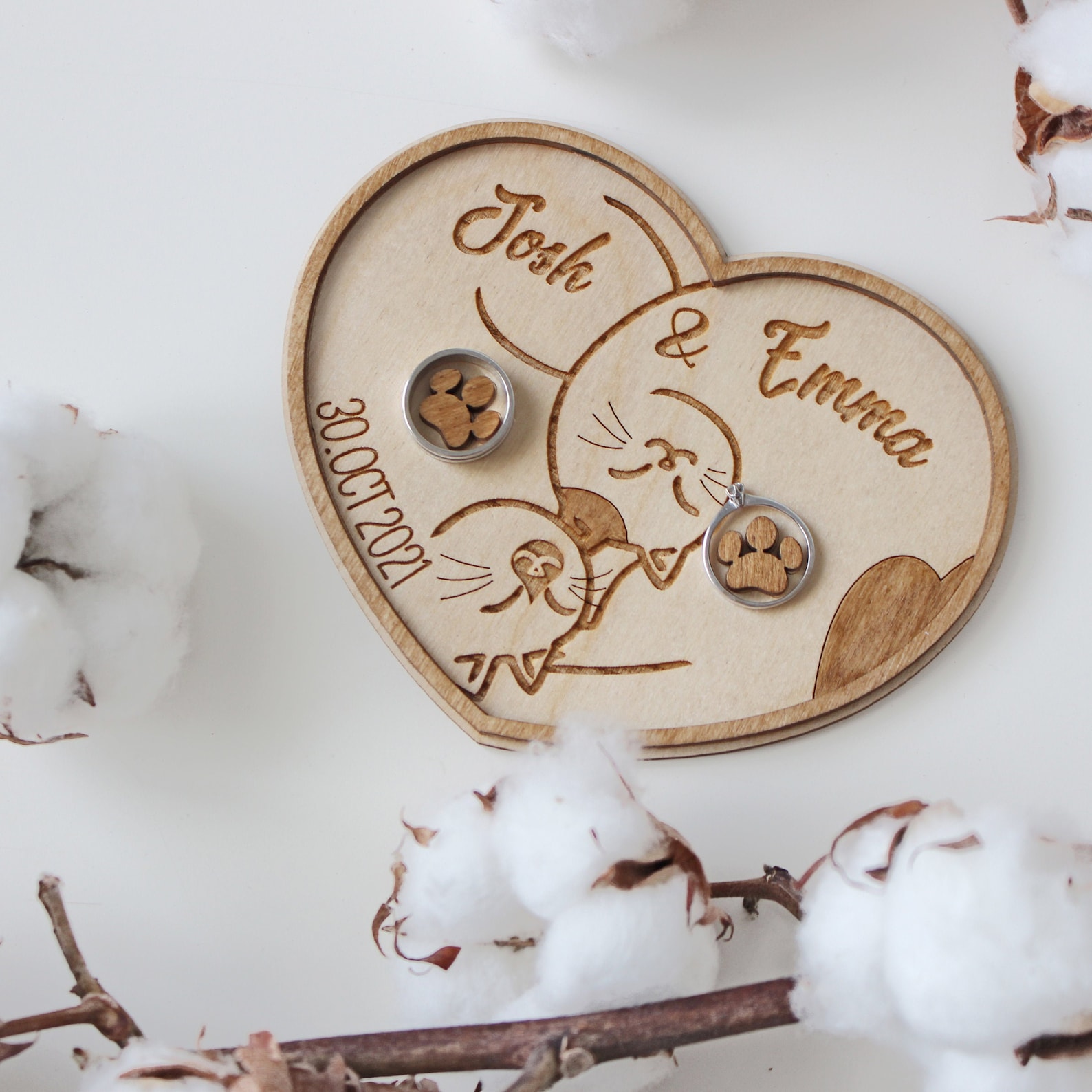 Cat Wedding Ring Dish Ring Bearer Pillow Wood Slice Ring Box | Etsy