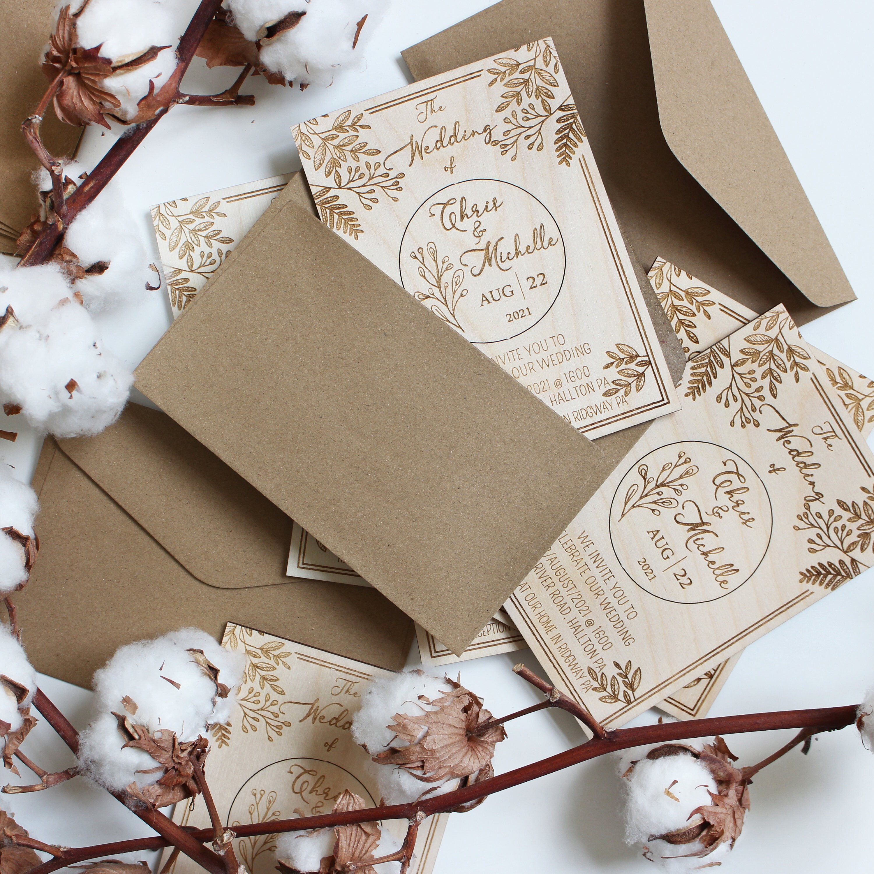 Wooden Wedding Invitation Set Rustic Invitations Arch Greenery Floral ...