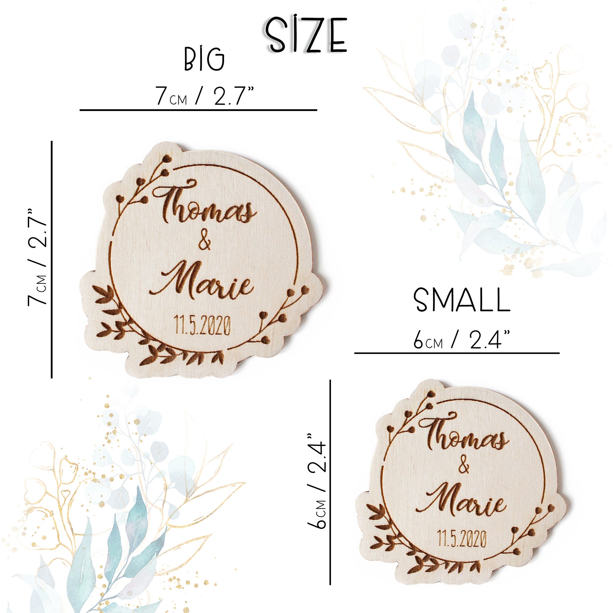 Save the Date Floral, Custom Wooden Fridge Elegant Magnets With Names ...