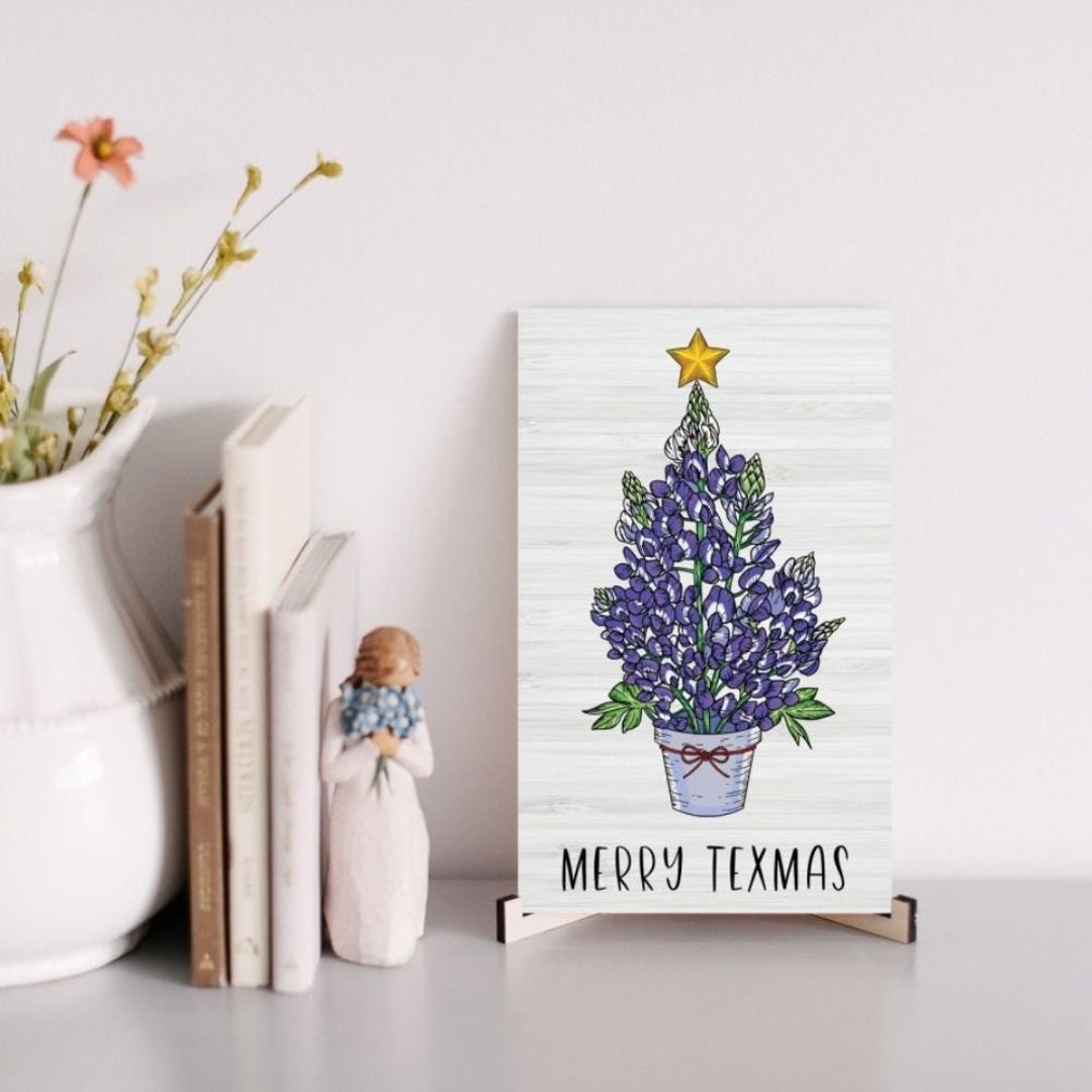 Texas Christmas Gift - Merry Texmas Bluebonnet Christmas Tree Sign - Etsy