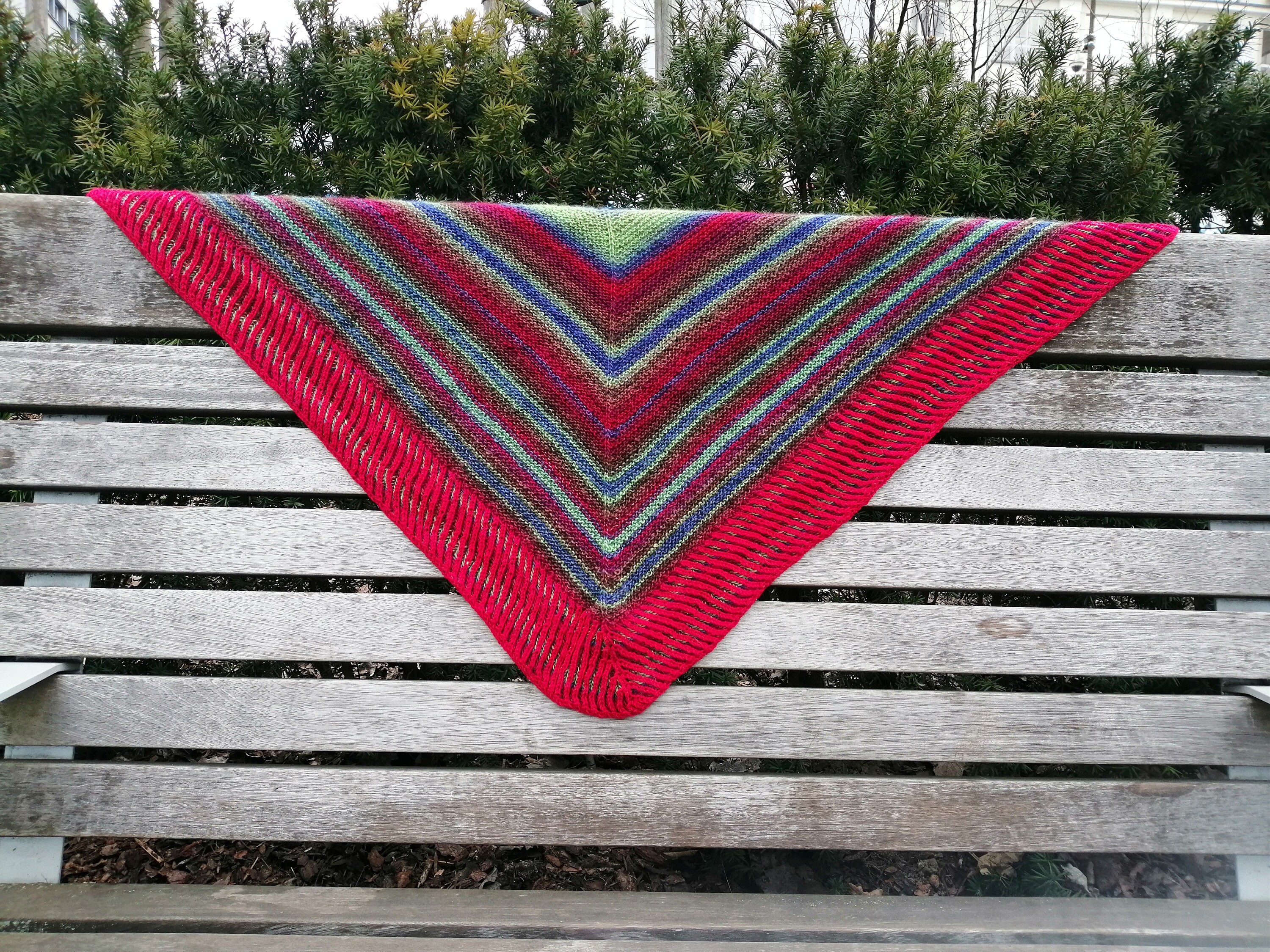 Red, Green and Blue Triangle Shawl, Knitted Woolen Scarf, Winter Shawl ...
