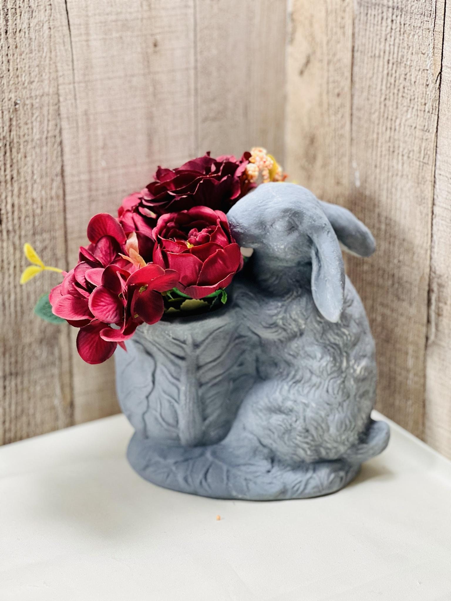 Concrete Bunny Planter With Cabbage