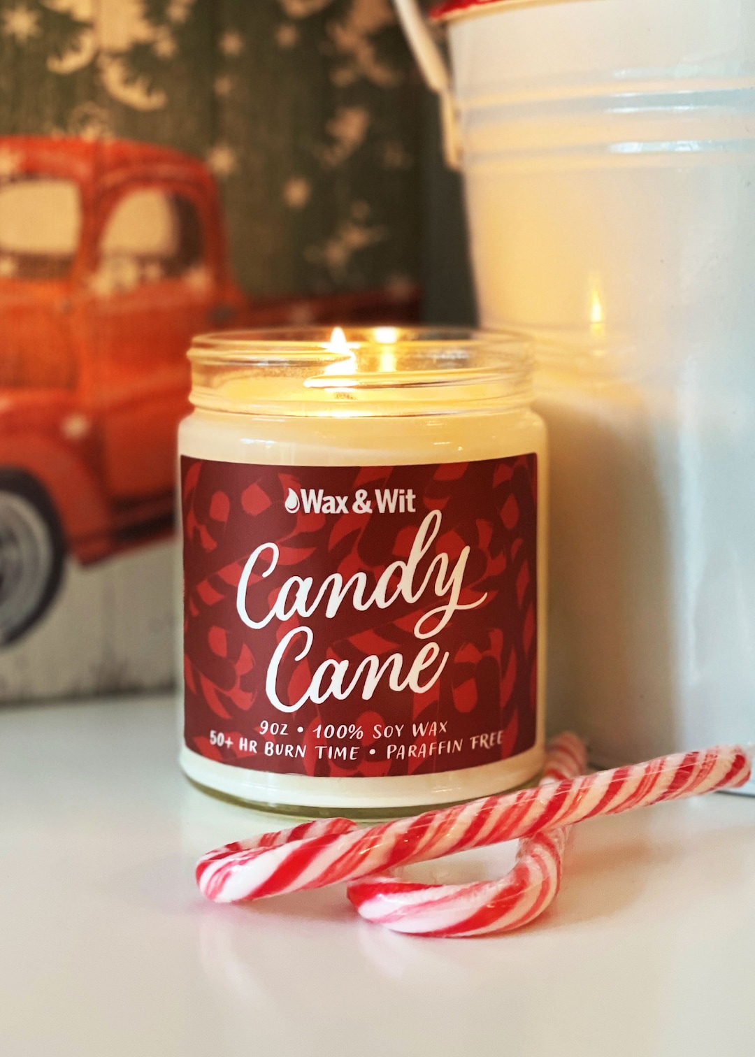 Candy Cane Candle Holiday Candle Christmas Candle Peppermint Candle 100% Soy Wax 9oz Candle - Etsy