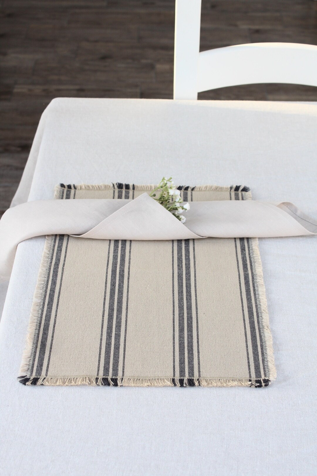 Harper Stripe Linen Placemat, Natural Dinner Table Decor, Country Style ...