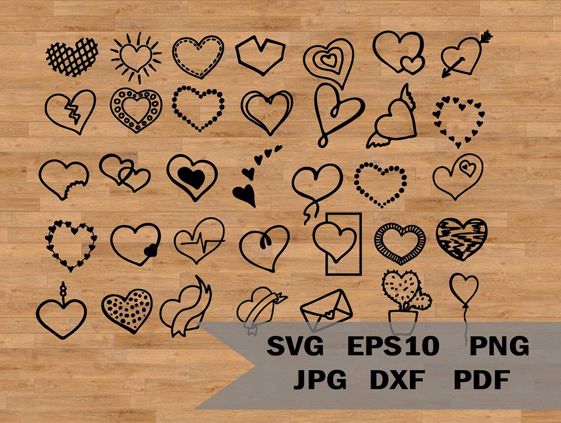 Hearts Template Svg Heart Svg Bundle 35 Doodle Heart Svg | Etsy