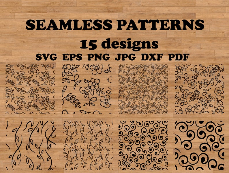 Floral Pattern Svg, Set of 15 Pcs, Seamless Pattern Svg, Botanical ...