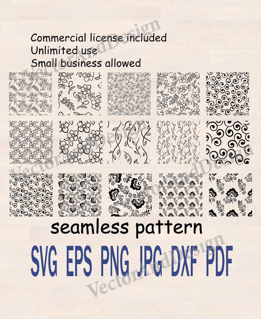 Floral Seamless Pattern SVG Bundle, Botanical Laser Cut File, Digital ...