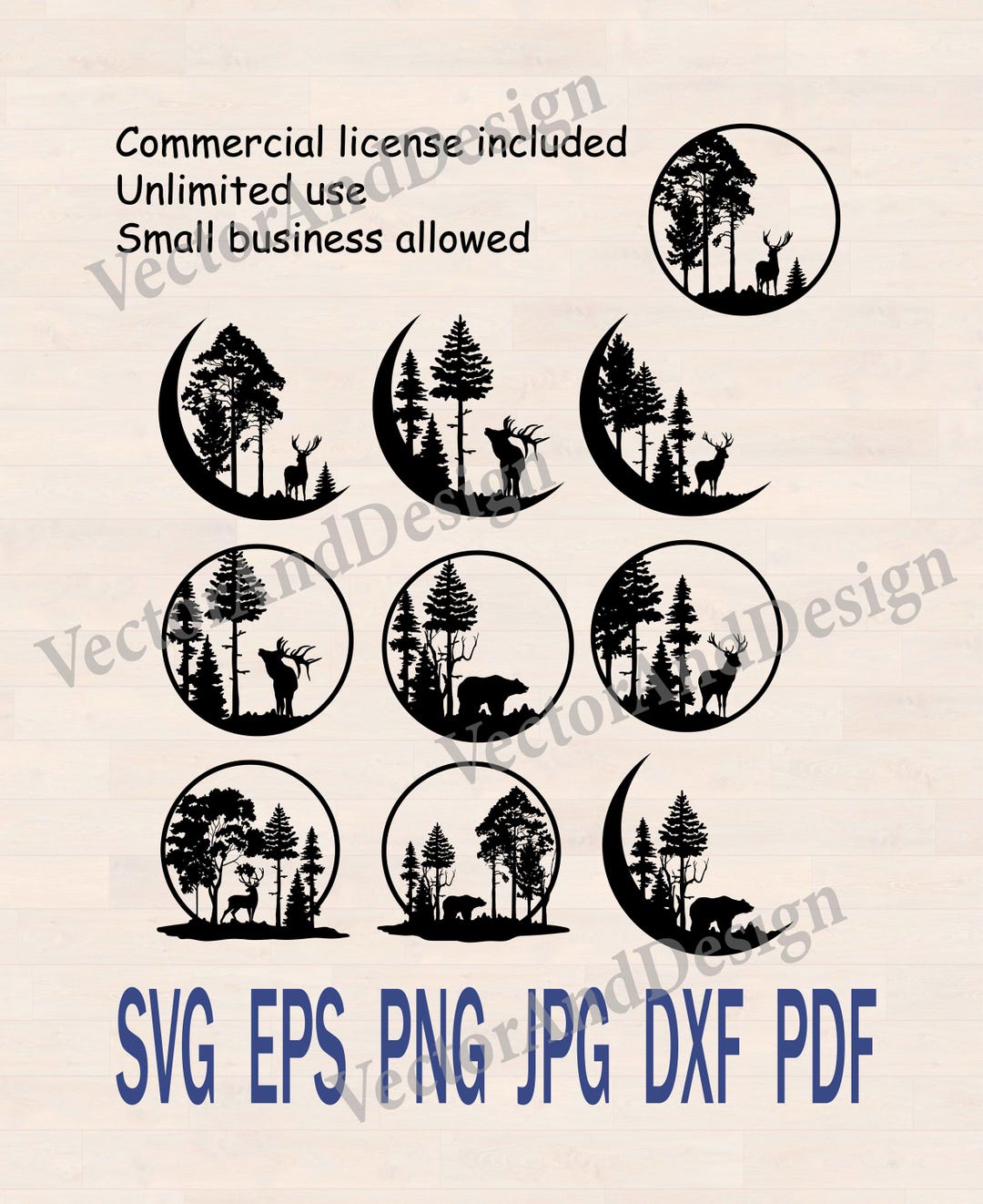 Forest Animals SVG, Nature Landscape, Bear, Deer Silhouette Bundle ...