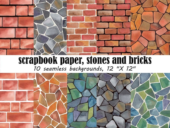 Stone Wall Digital Scrapbooking Paper Brick Stone | Etsy