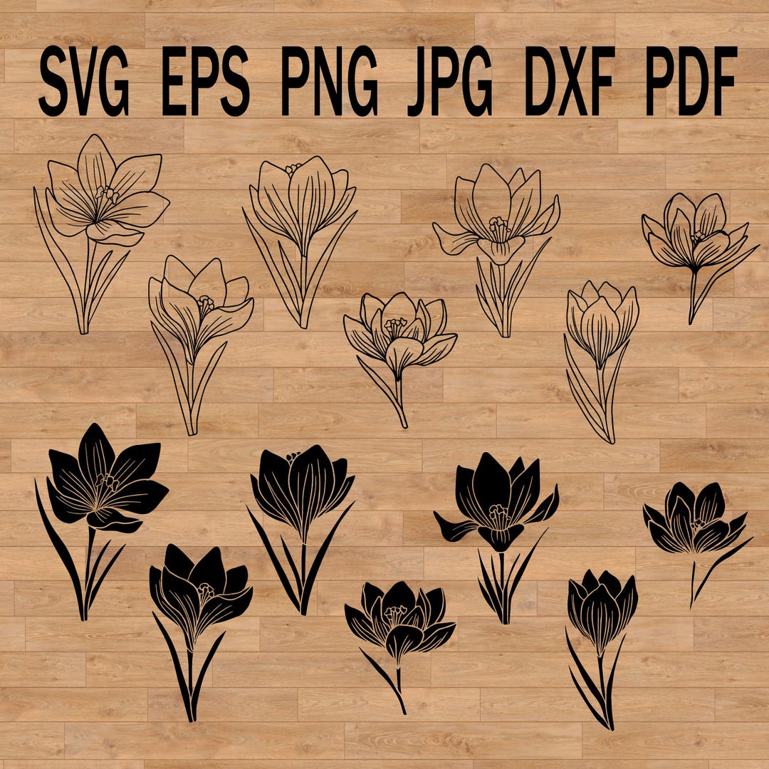 Crocus Svg File Floral Silhouette Laser Cut, Spring Blooms Flower ...
