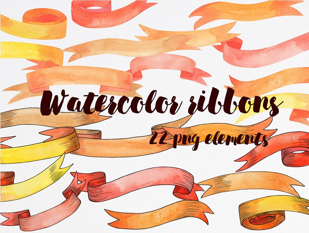 Watercolor Ribbon Png, Digital Banners Clipart Set, for Scrapbook Album ...