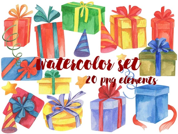 Gift Boxes Watercolor Clipart Watercolor Christmas Presents - Etsy