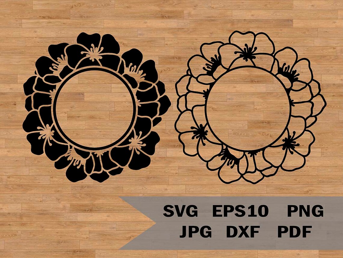 Flower Frame Template Svg Floral Wreath Monogram Frame - Etsy