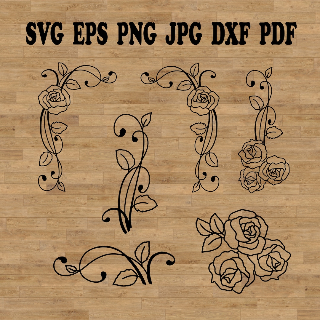 Curls Svg, Flourish Svg, Rose Cut Files, Flower Stem Leaves, Decorative ...