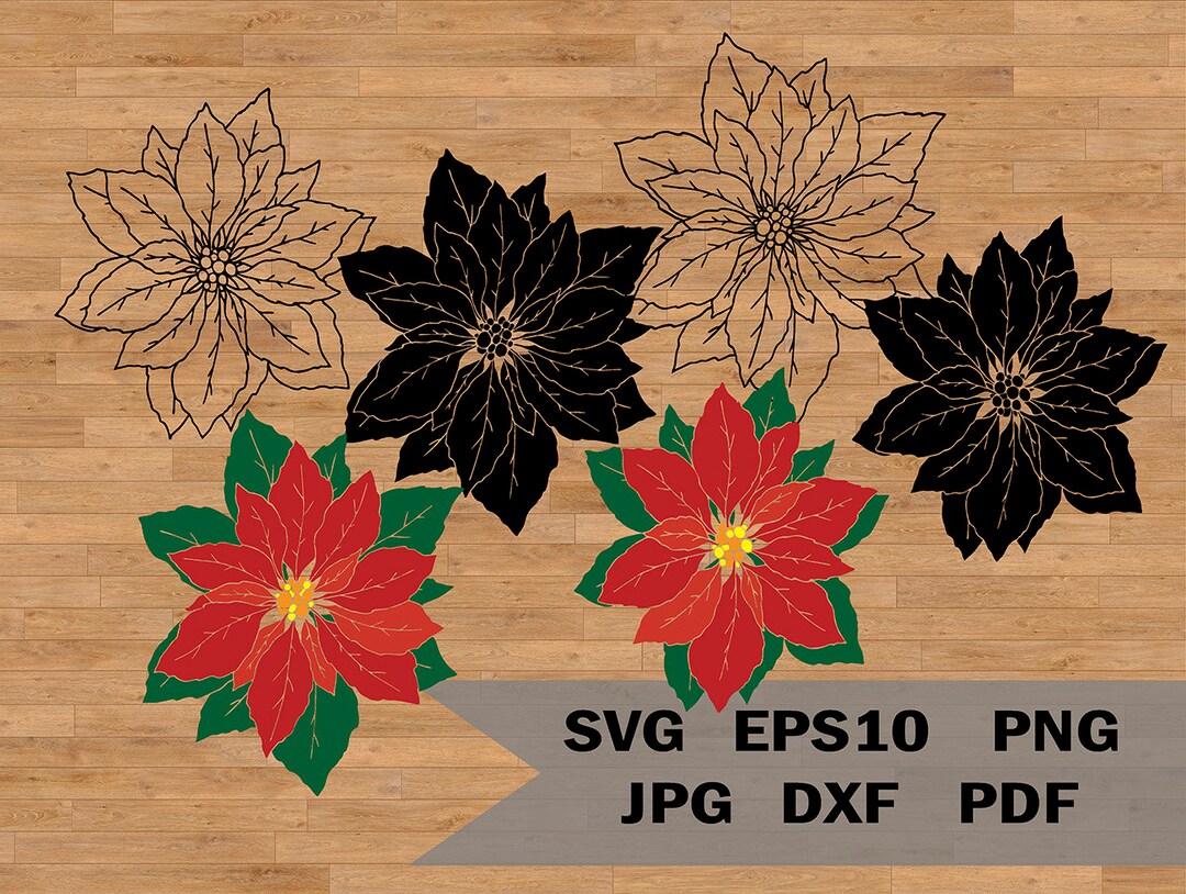 Poinsettia Template Svg, Christmas Flower Stencil, Sets in SVG ...