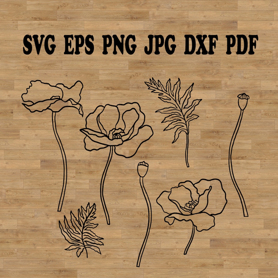 Poppies Flowers Svg File, Poppy Design, Poppy Line Art, Hand Drawn ...