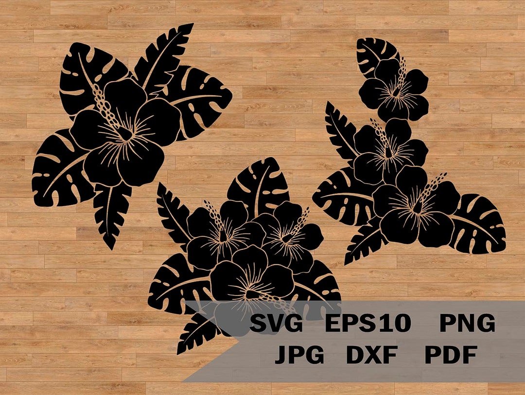 Tropical Flowers Svg Template, Stencil Hibiscus Flower Svg Hawaian ...