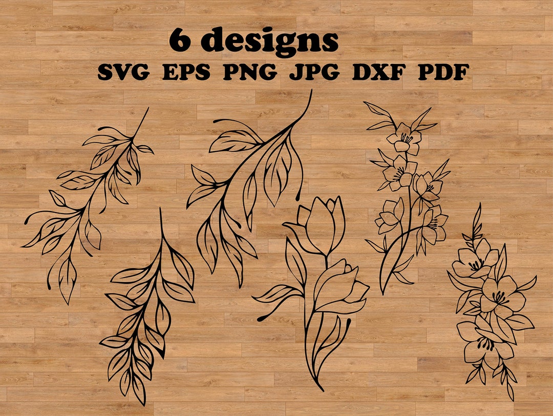 Branches Flowers Svg, Botanical Svg, Floral Hand Drawn, Flower Vector ...