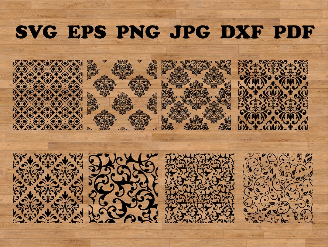 Damask Seamless Pattern Svg, Floral Dxf, Damask Eps, Damask Svg Cut ...