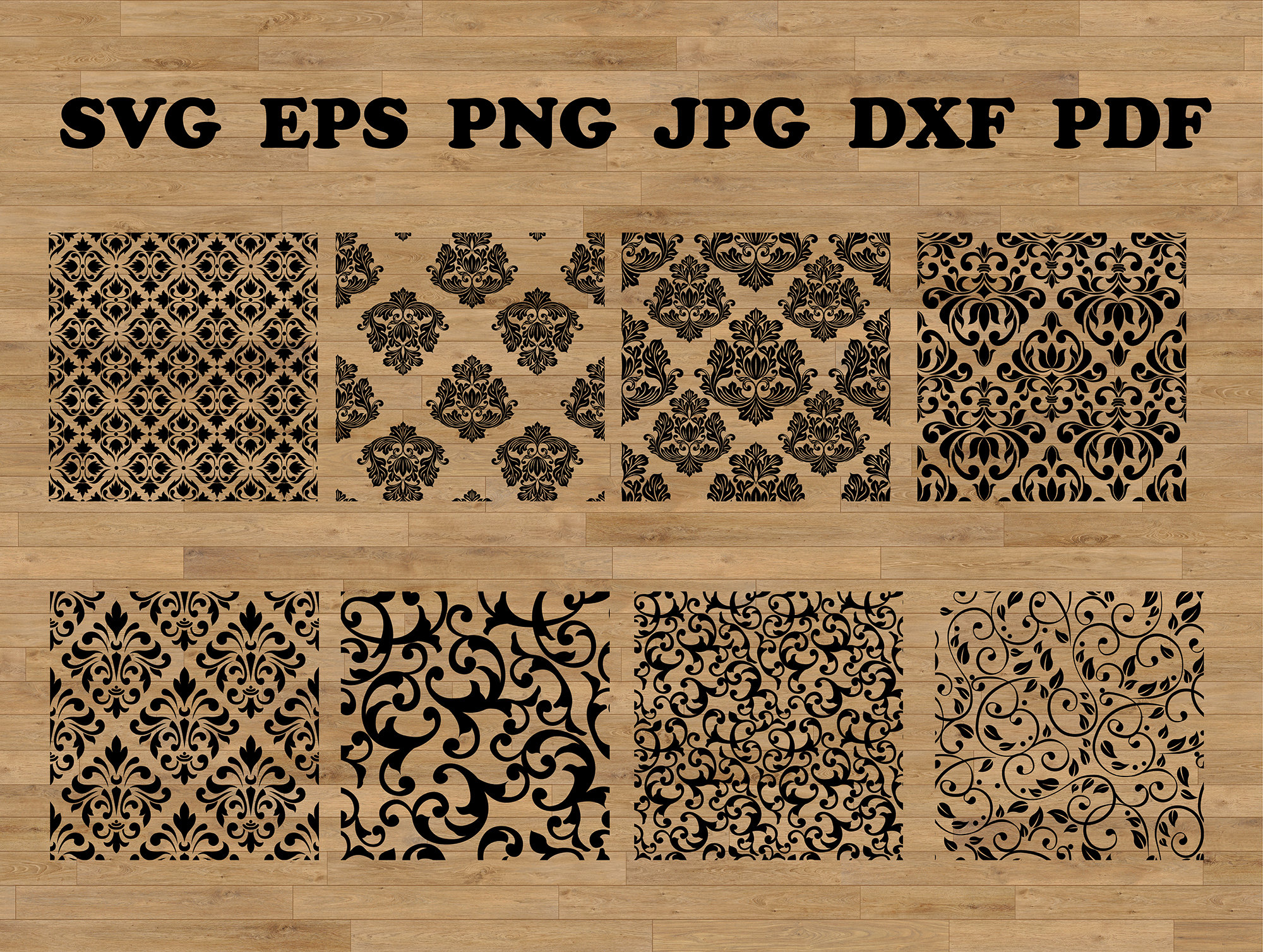 Damask Seamless Pattern Svg, Floral Dxf, Damask Eps, Damask Svg Cut ...