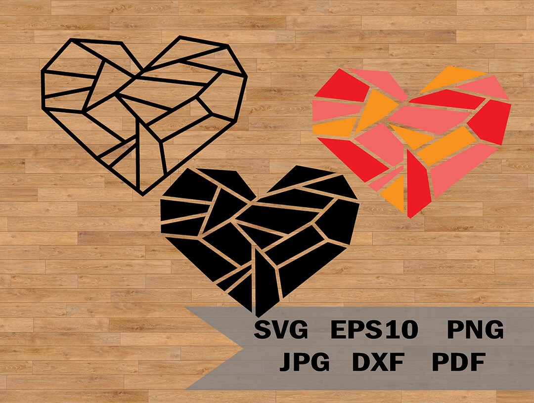 Polygonal Heart Template Svg, Crystal Heart SVG DXF, Heart Cricut Cut ...