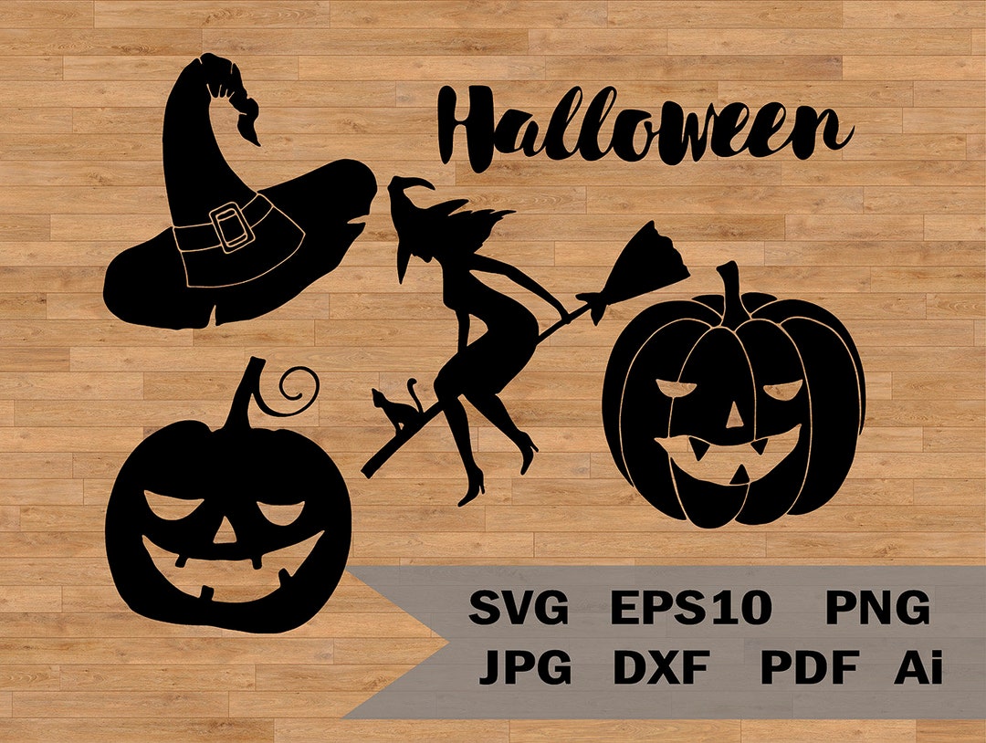Halloween Template Svg, Scary Pumpkin Svg, a Witch on a Broom for ...