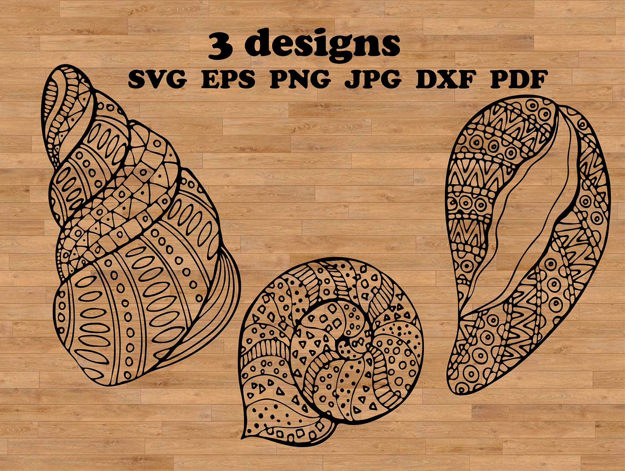 Seashells Doodle Svg, Laser Cut Mandala Shells Zentangle, Sea Line Art ...