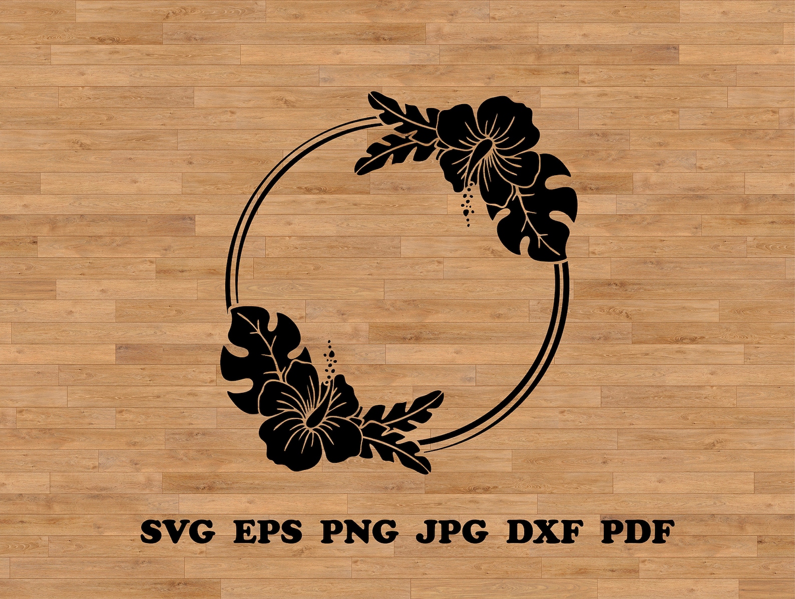 Hibiscus Wreath SVG Cut File, Tropical Flower Round Frame, Monogram ...