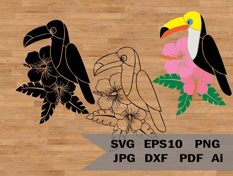 Tropical Summer Clipart Toucan and Tropical Flowers Template | Etsy
