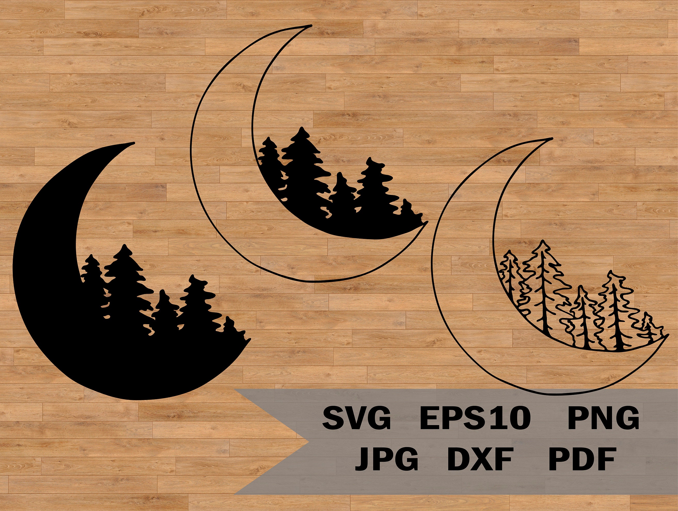 Forest moon svg moon svg file Moon and Mountains Mountains | Etsy