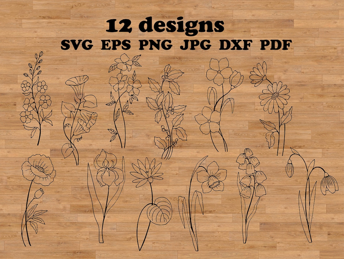 Flower Bundle Svg Rose Svg Daisy Svg Botanical Svg - Etsy