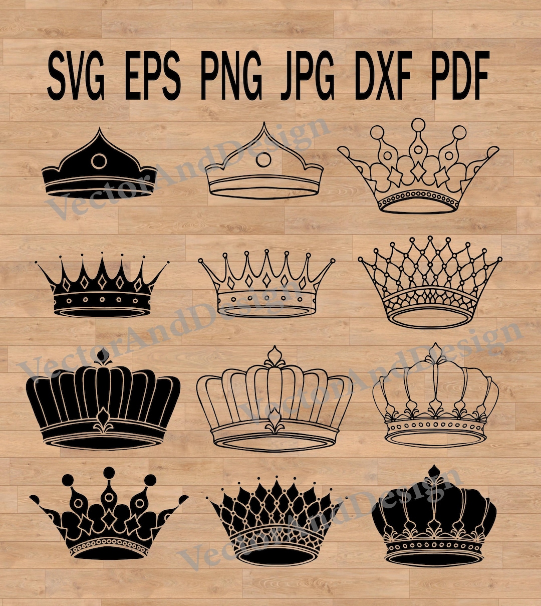 Buy Crown Svg Cut File, Royal Crown Vector, King Queen Print Designs ...