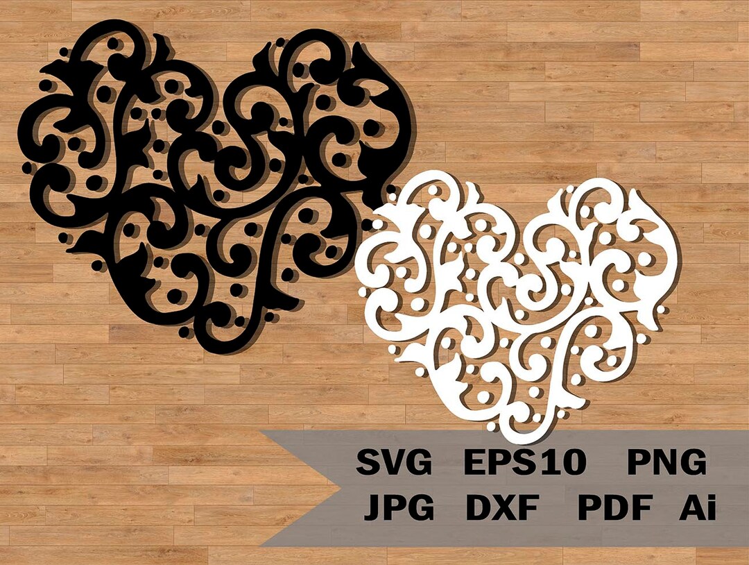 Openwork Heart With Swirls Svg, Stencil Heart Abstraction, Cutting ...