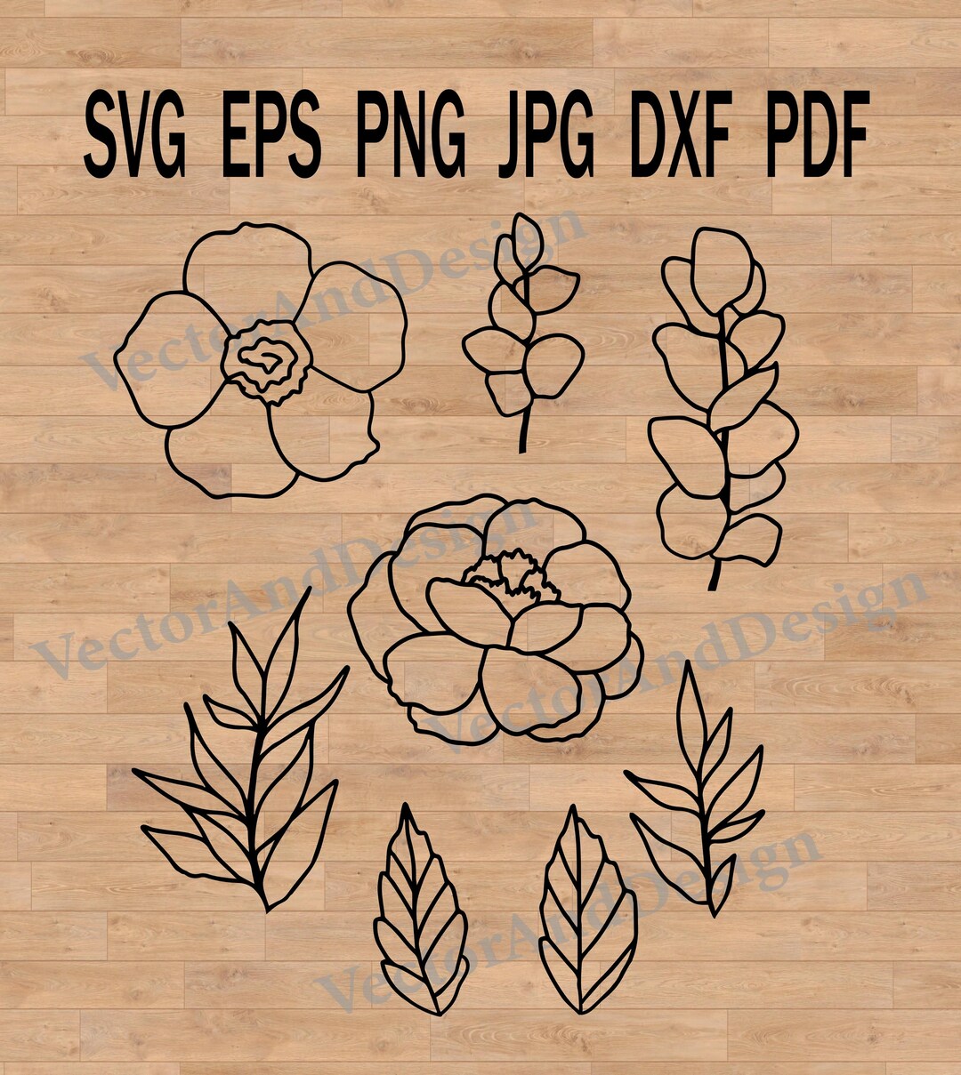 Flowers Leaves Svg File for Cutting, Hand Drawn Leaves, Leaves Clipart ...