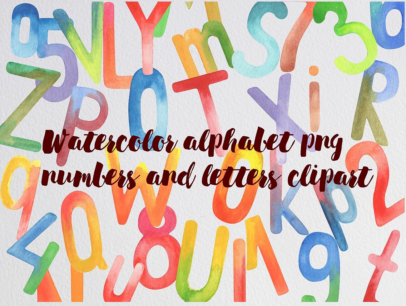 Watercolor Alphabet Clipart, 62 Hand Painted Rainbow Letters & Numbers ...