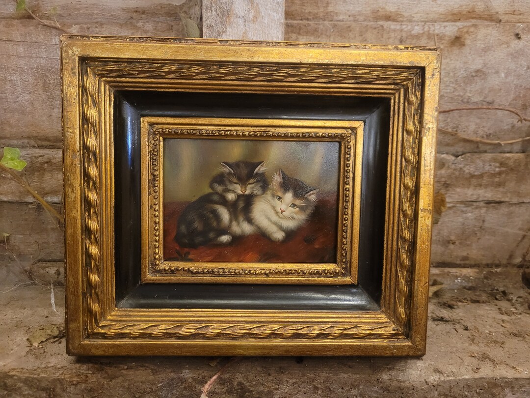 Antique Oleograph Painting of Puppies in Gold Gilt Frame - Etsy
