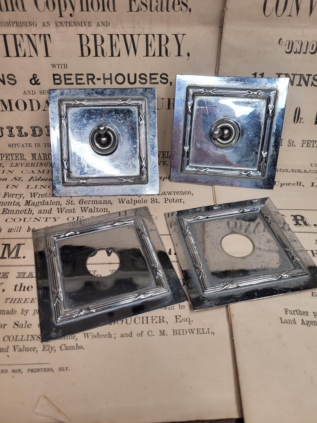 2 X French Antique Metal Light Switches and Faciers, Antique Reclaimed ...