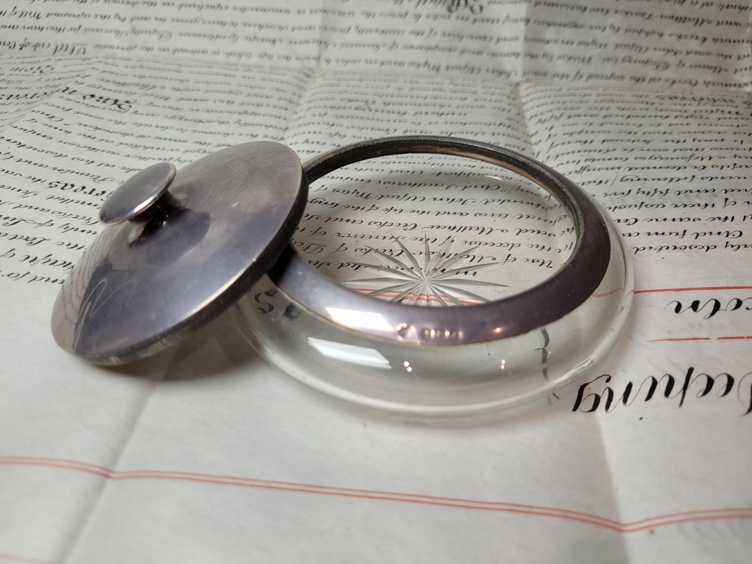 Antique Silver and Glass Vanity Powder Jar With Mirror Inside Lid - Etsy