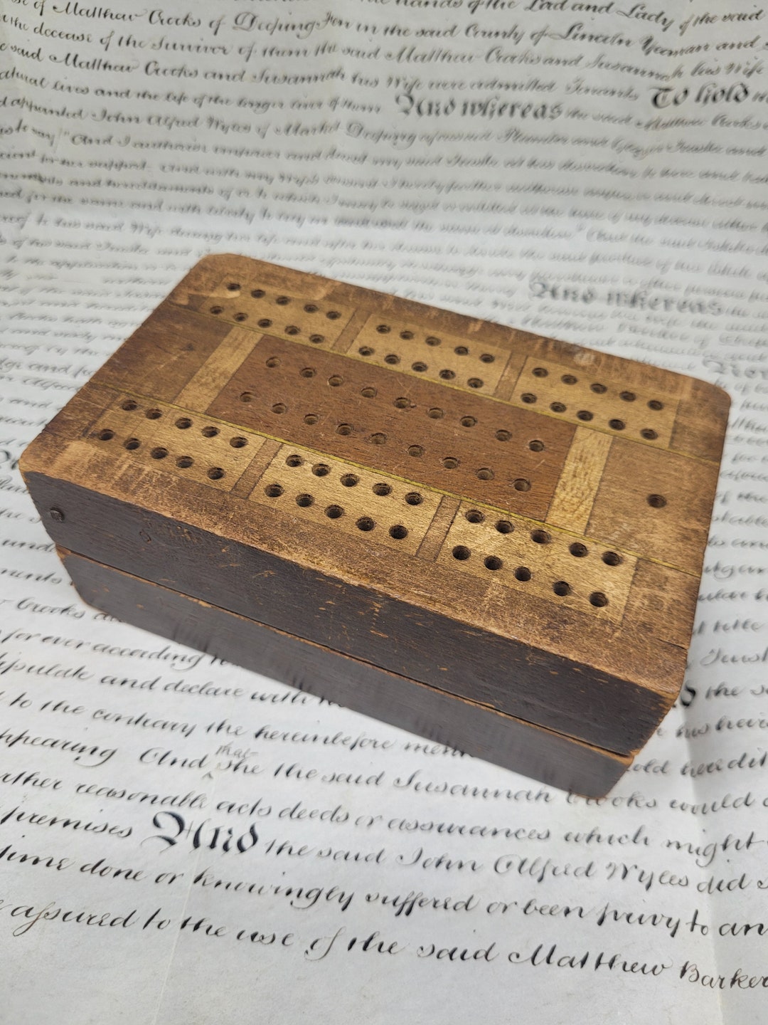 Antique Wooden Cribbage Box, Wooden Inlay, Wooden Box Gift, Antique ...