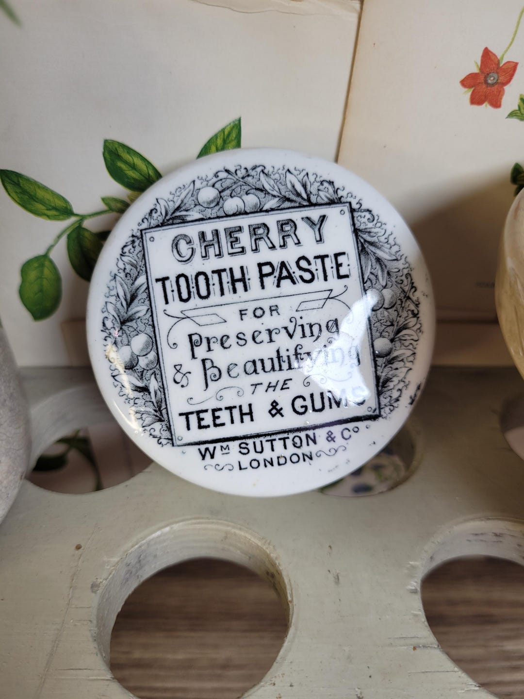 Antique Advertising Cherry Toothpaste Pot Lid, WM Sutton & Co ...