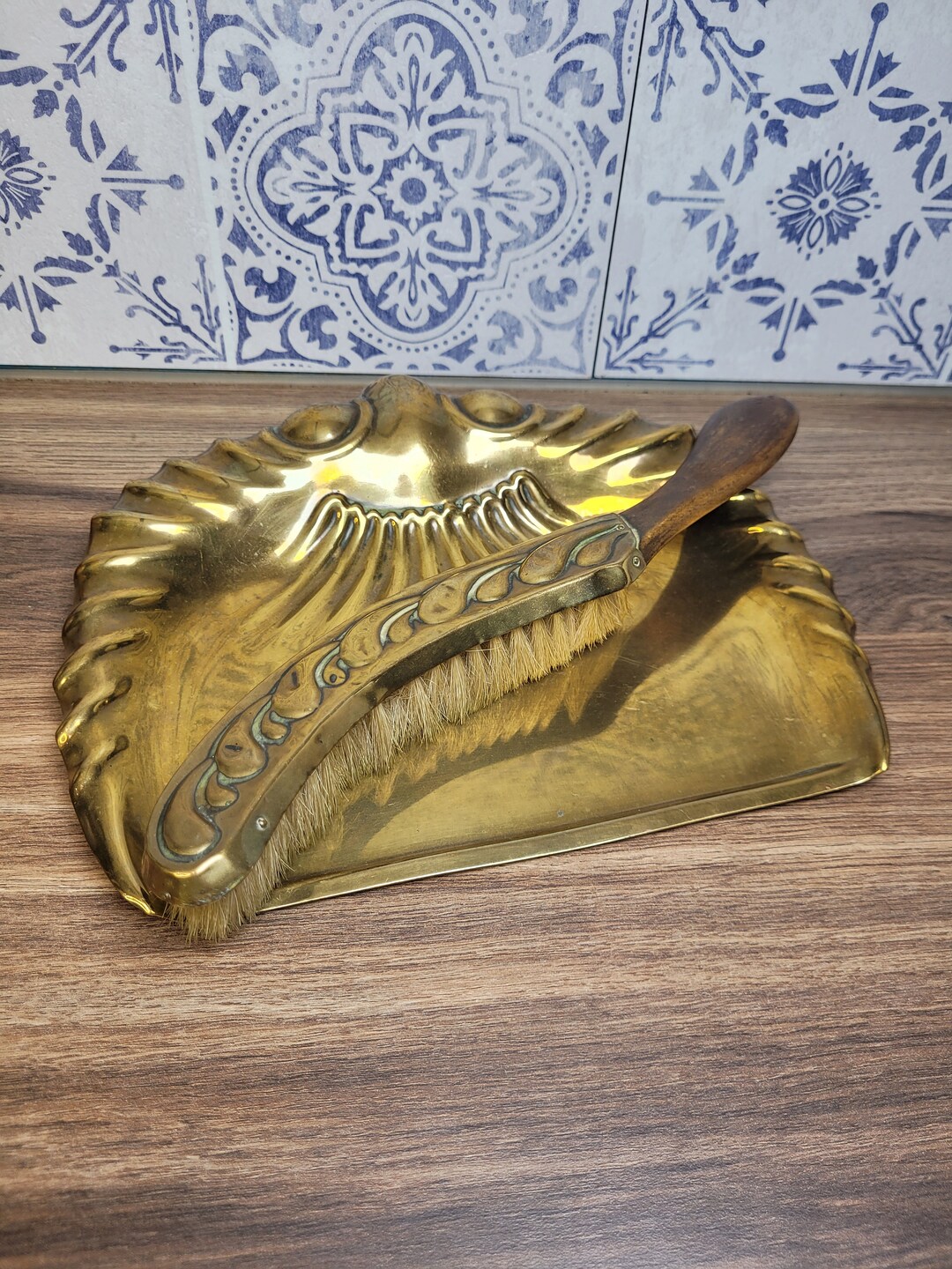 Art Deco Style Brass Crumb Tray and Brush, Dustpan, Vintage Home ...