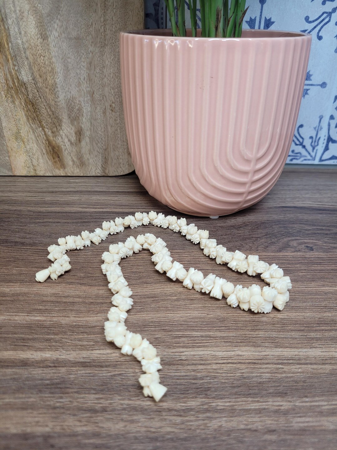 1940s Hand Carved Bone Beaded Necklace, Vintage Jewellery, Bone Carved ...