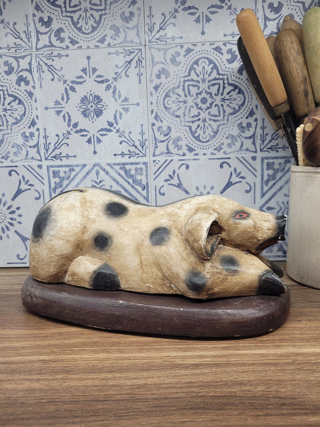 Rare Antique Wooden Carved, Quirky Pig Dish, Antique Kitchen, Butchers ...