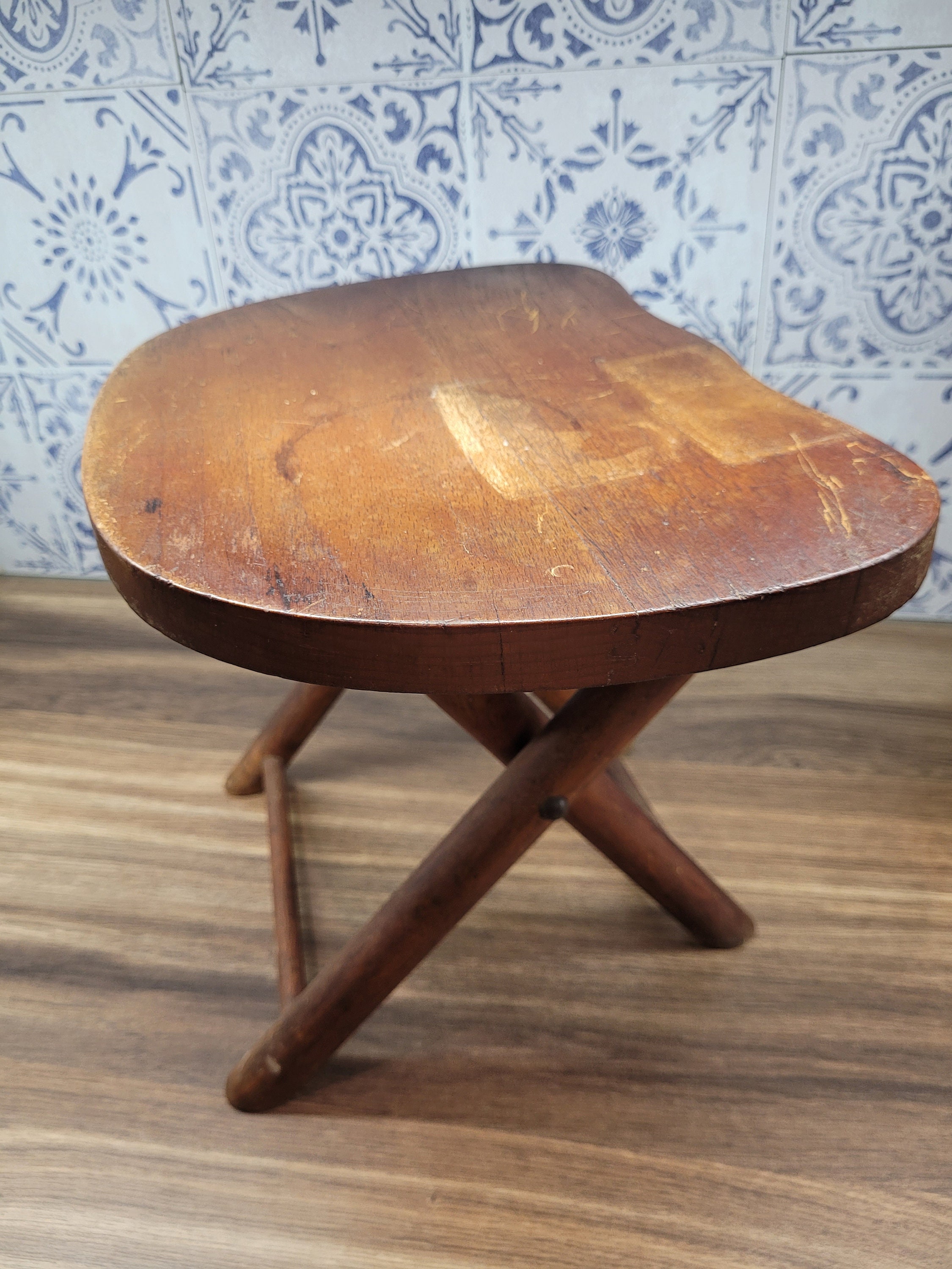 Vintage Dutch Wooden Folding Stool, Milking Stool, 1930s Side Table ...