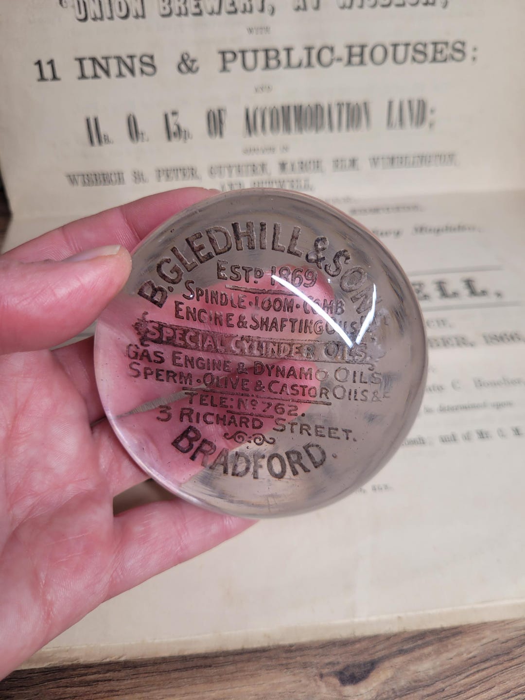 Antique Glass Advertising Paperweight, Advertising Glass, Antique Desk ...