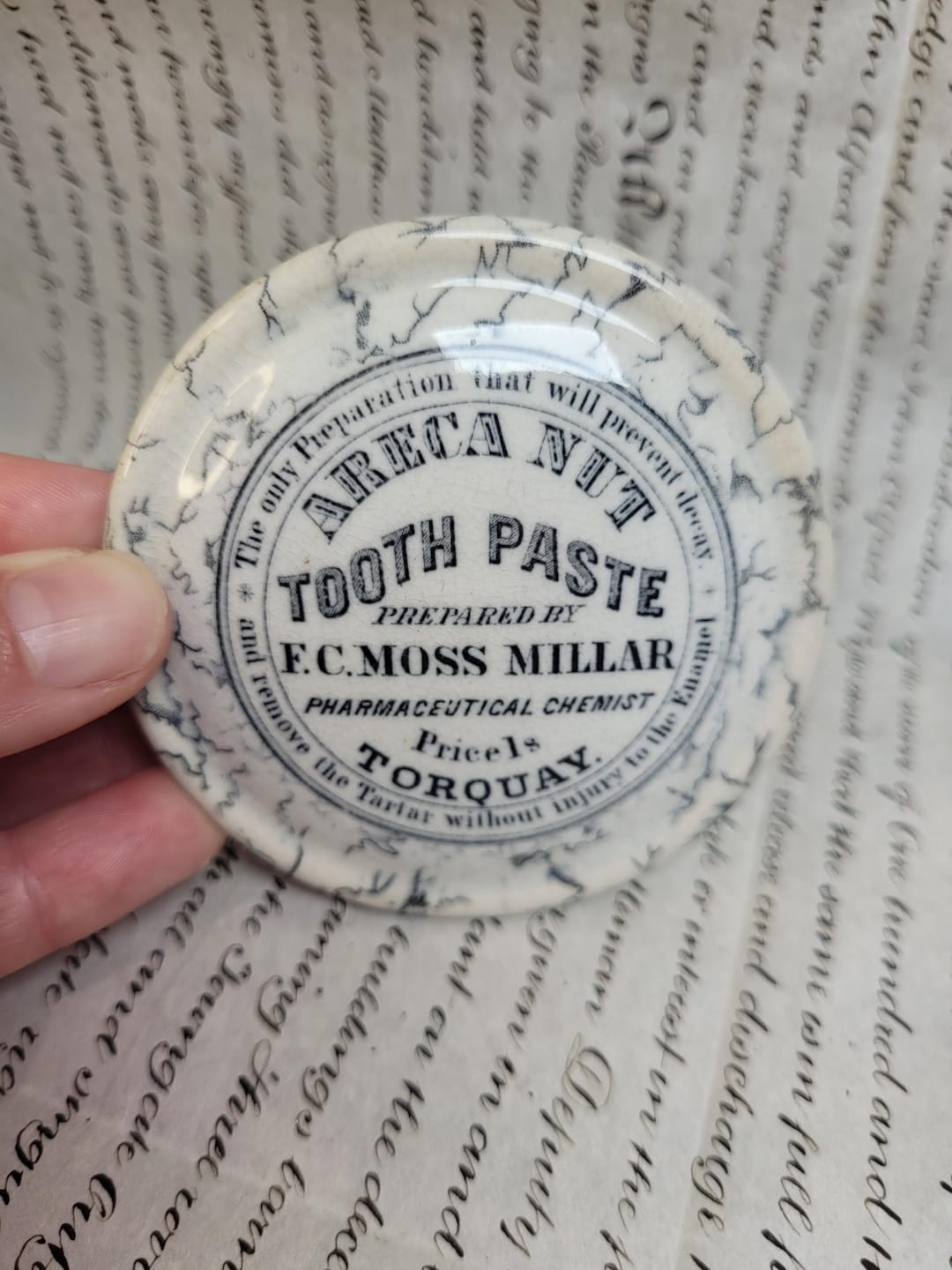 Antique White Ironstone Marbles Pot Lid, Areca Nut Toothpaste Pot Lid ...