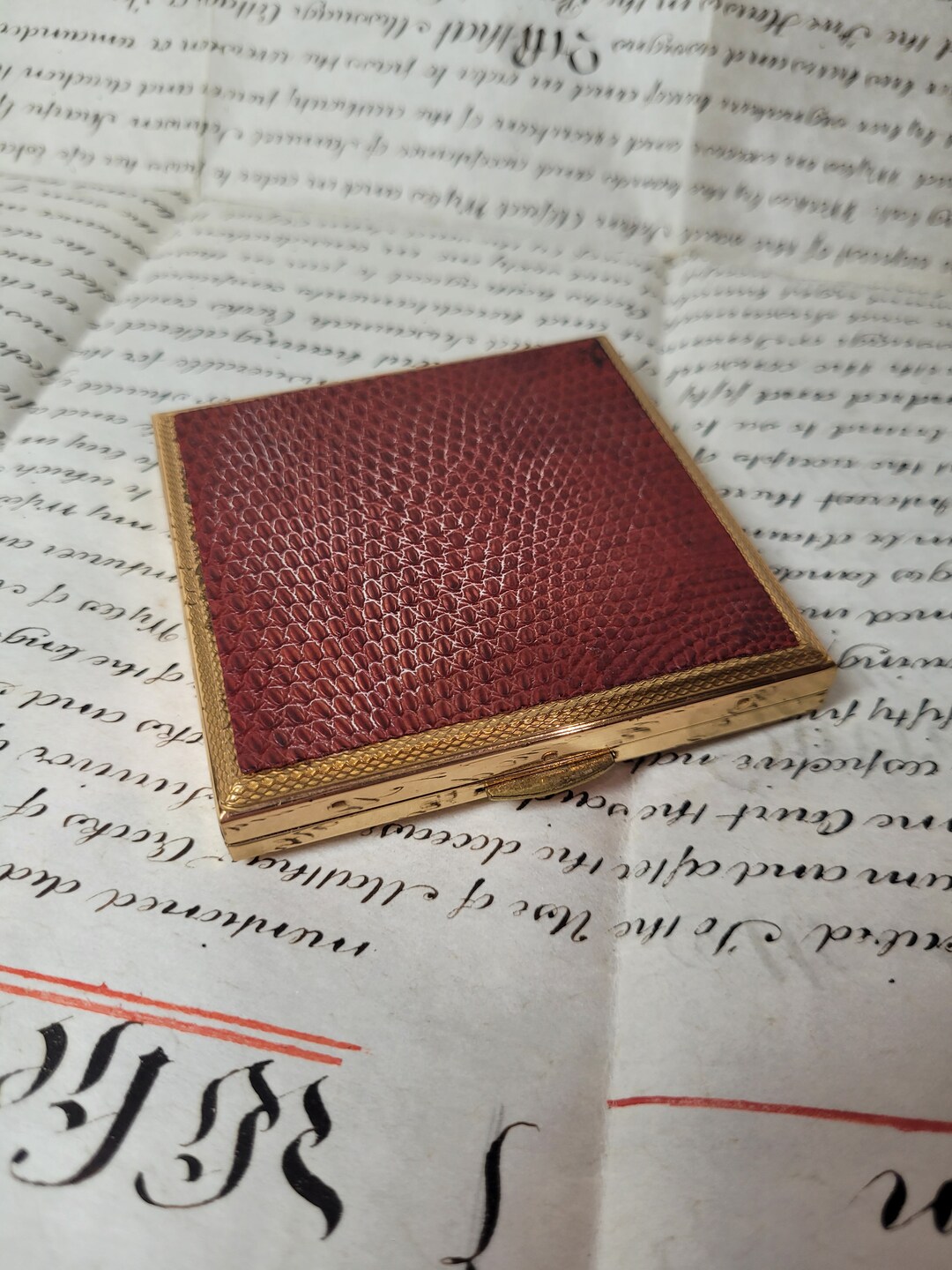 1960s Kigu of London Red Leather Powder Compact, Vintage Fashion ...