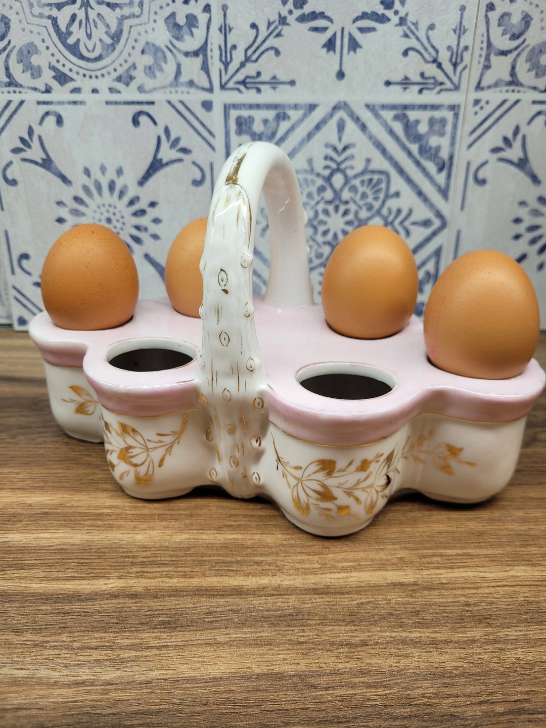 Vintage Ceramic Egg Rack, Pink Floral, Egg Plate, Egg Storage, Vintage ...