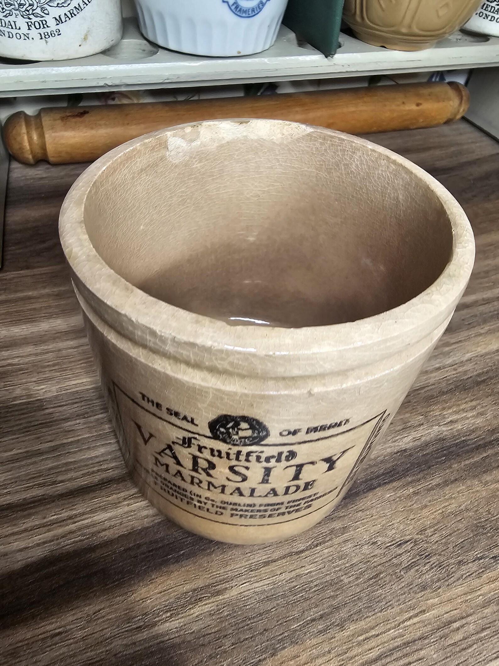 Antique Irish Fruitfield Varsity Marmalade Ironstone Crock Pot, Utensil ...