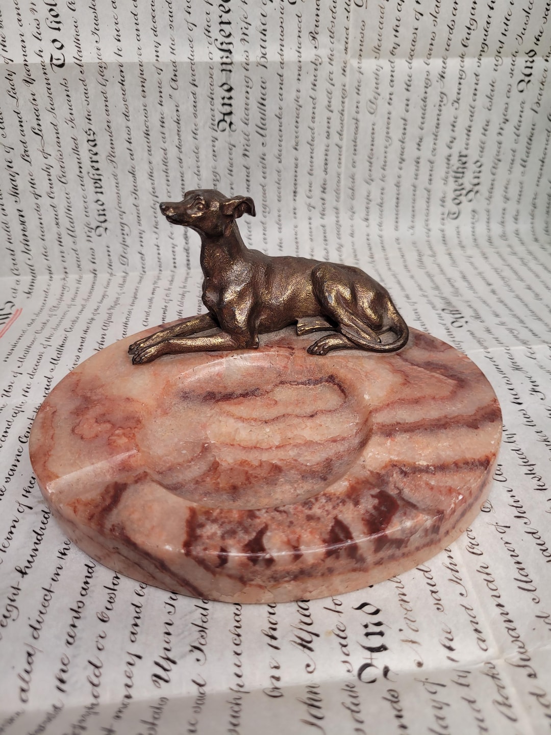 Art Deco Whippet/ Italian Greyhound Dog Statue on Pink Marble Base, Art ...